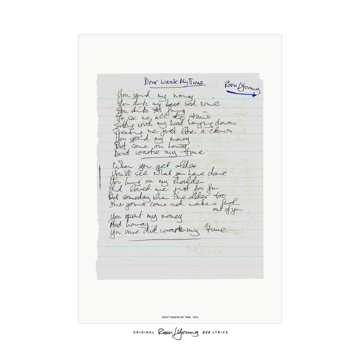 Rossi/Young 'Don't Waste My Time' Lyric Sheet Poster – Status Quo
