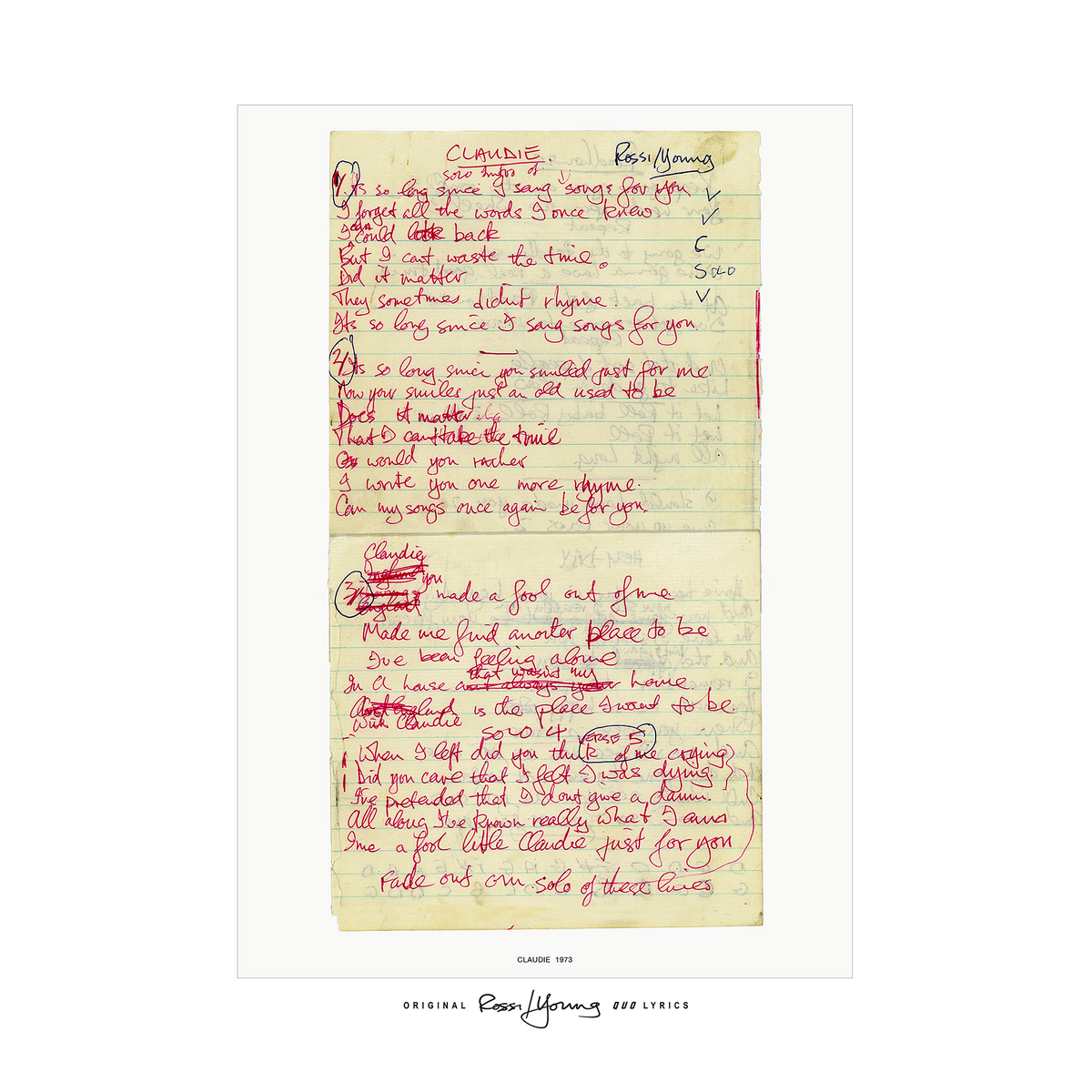 Rossi/Young 'Claudie' Lyric Sheet Poster – Status Quo
